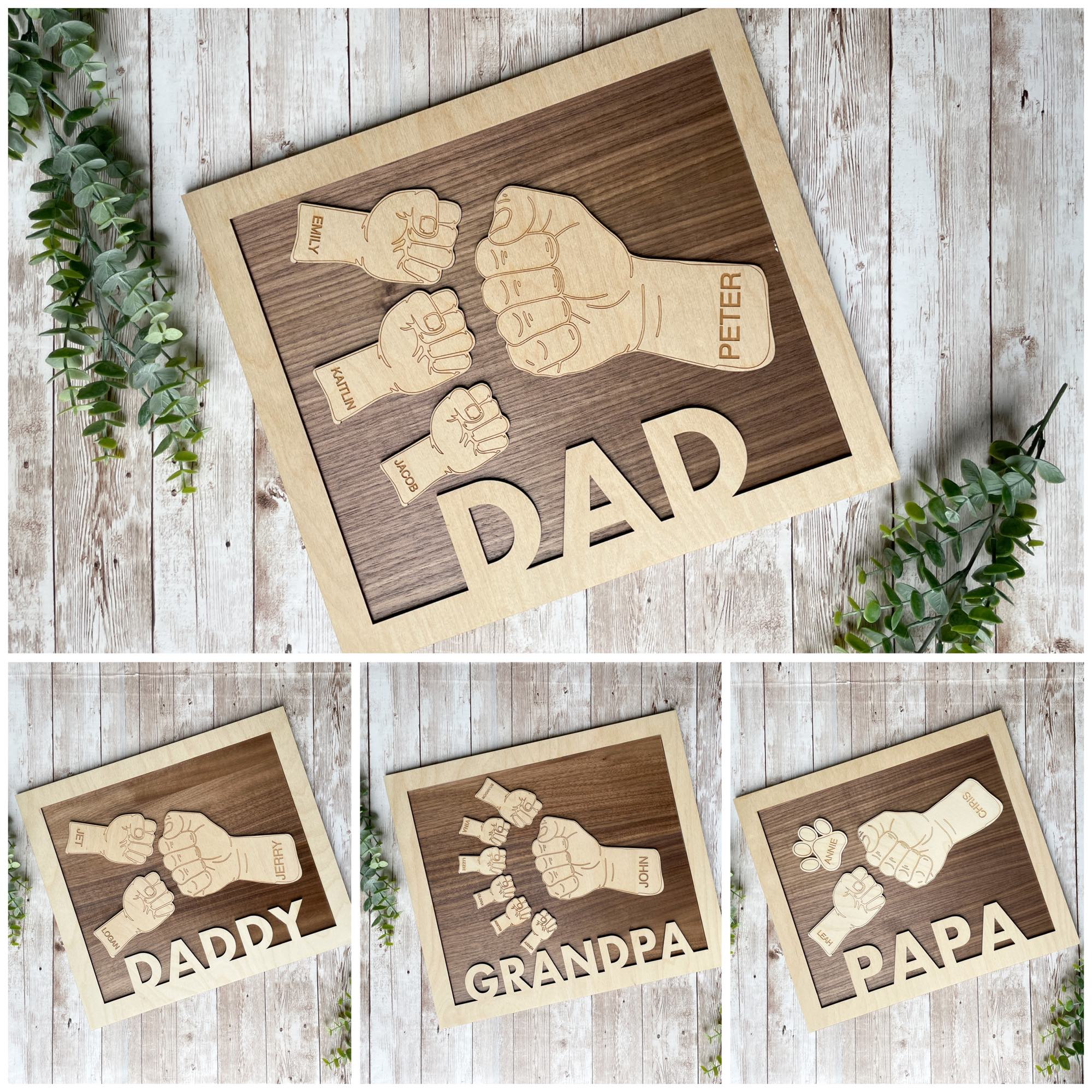 Personalized Dad and Kids Fist Bump With Name Frame Sign For Father's ...